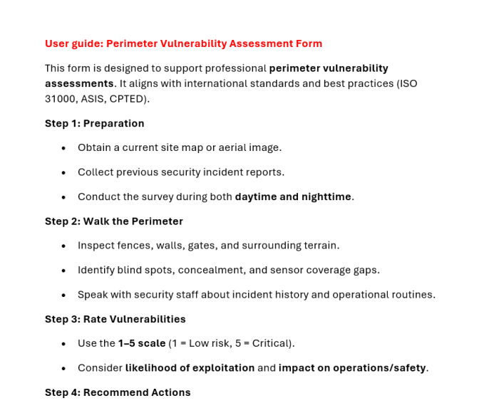 Perimeter Vulnerability Assessment Form - Alpha Defense